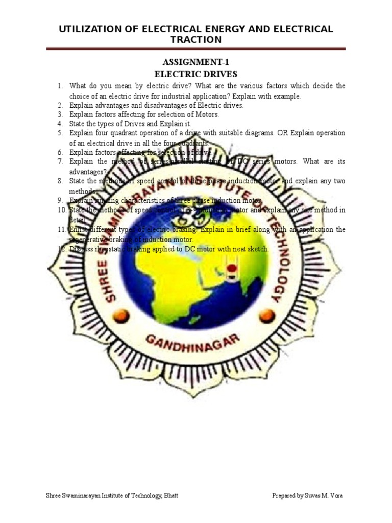 Utilization of Electrical Energy and Electrical Traction Assignment-1 Electric Drives | PDF