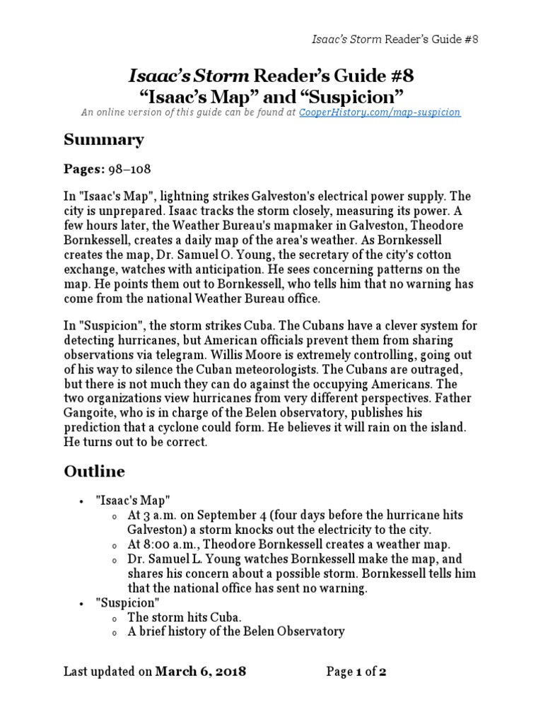 Isaac's Storm Reader's Guide #8 - "Isaac's Map" and "Suspicion" | PDF ...