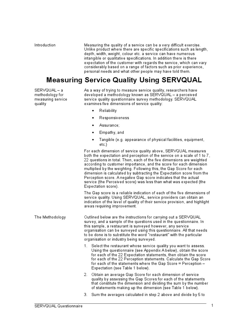 Servqual Restaurant | PDF | Survey Methodology | Research Methods
