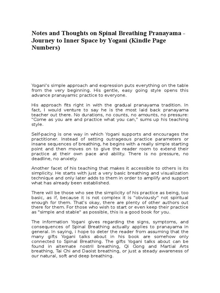 Notes and Thoughts On Spinal Breathing Pranayama | PDF | Breathing | Prana