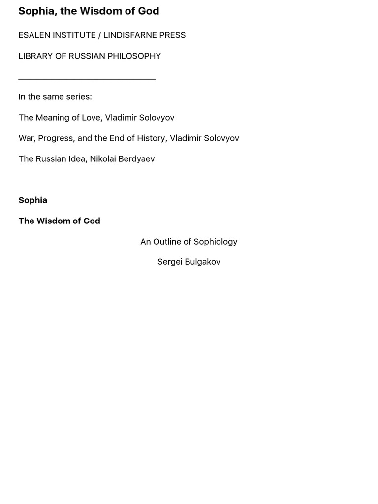 Sophia, The Wisdom of God - Bulgakoviana | PDF | Sophia (Wisdom ...