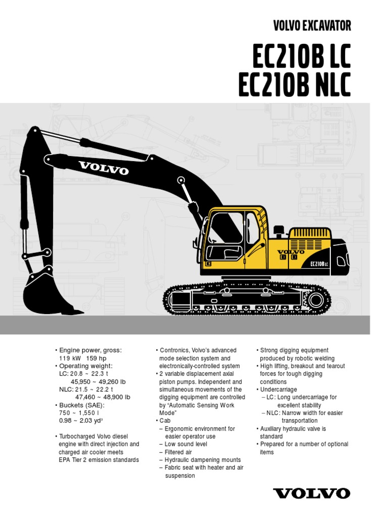 Volvo EC210B Excavator Specifications | PDF | Engines | Diesel Engine