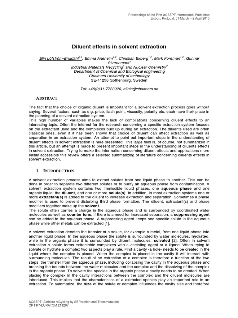 Diluent Effects in Solvent Extraction: Bstract | PDF | Coordination ...
