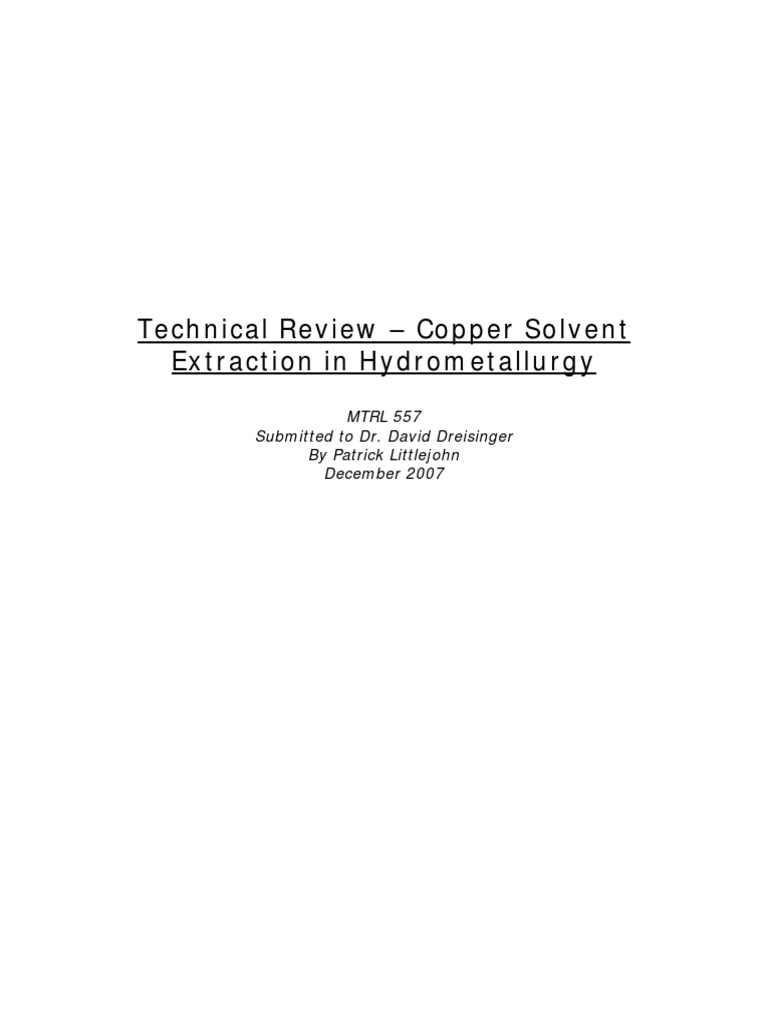 Technical Review - Copper Solvent Extraction in Hydrometallurgy PDF | PDF