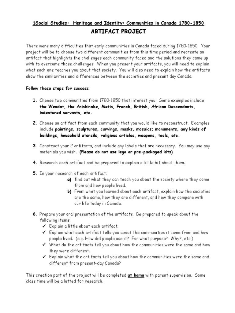 Early Settlers Artifact Project | PDF | Educational Assessment | Cognition