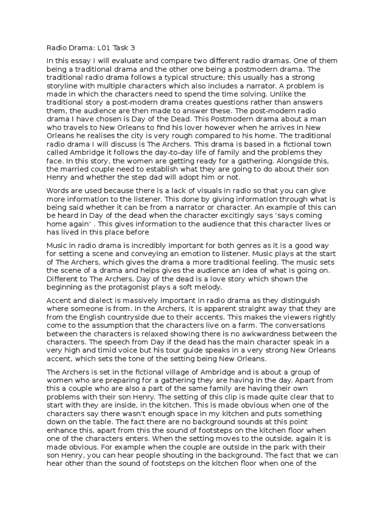 Radio Drama Essay | PDF | Narration | Plot (Narrative)