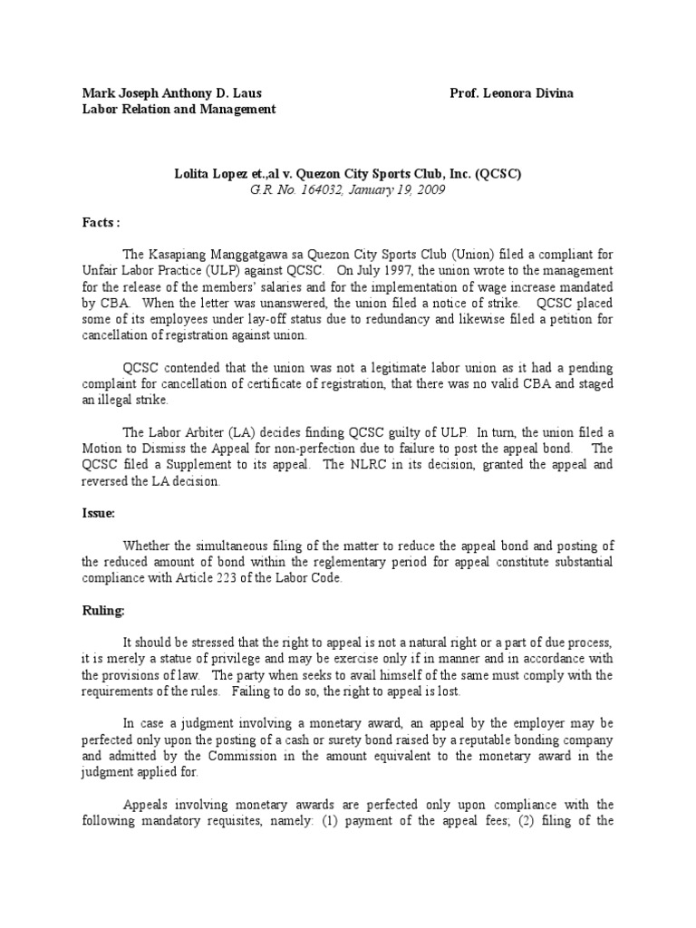 Mark Joseph Anthony D. Laus Prof. Leonora Divina Labor Relation and ...