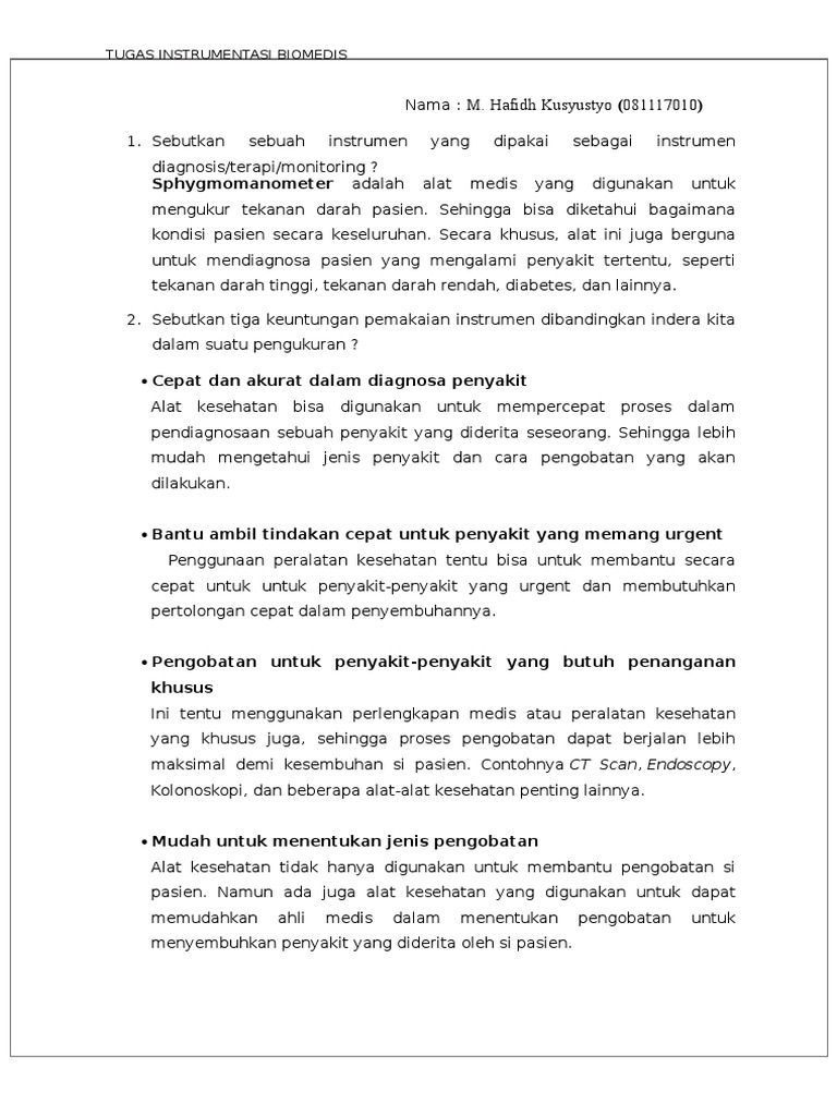 Tugas Instrumentasi Biomedis | PDF