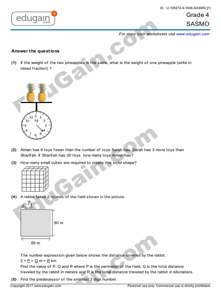 Grade 4 Sasmo: Answer The Questions | PDF | Teaching Mathematics
