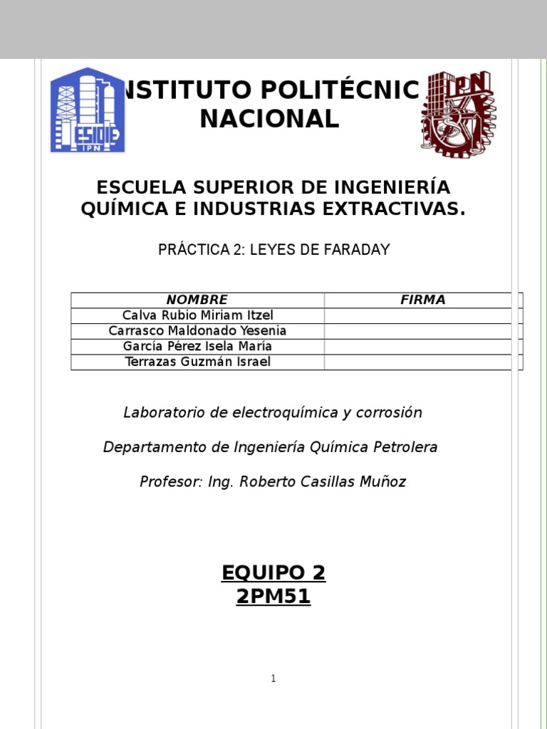Practica Leyes de Faraday | PDF | Valoración | Química