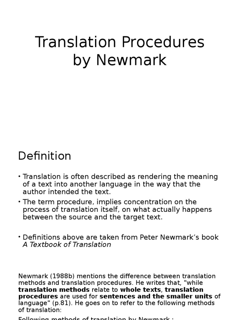 Translation Procedures by Newmark: A Concise Guide | PDF | Indonesian ...