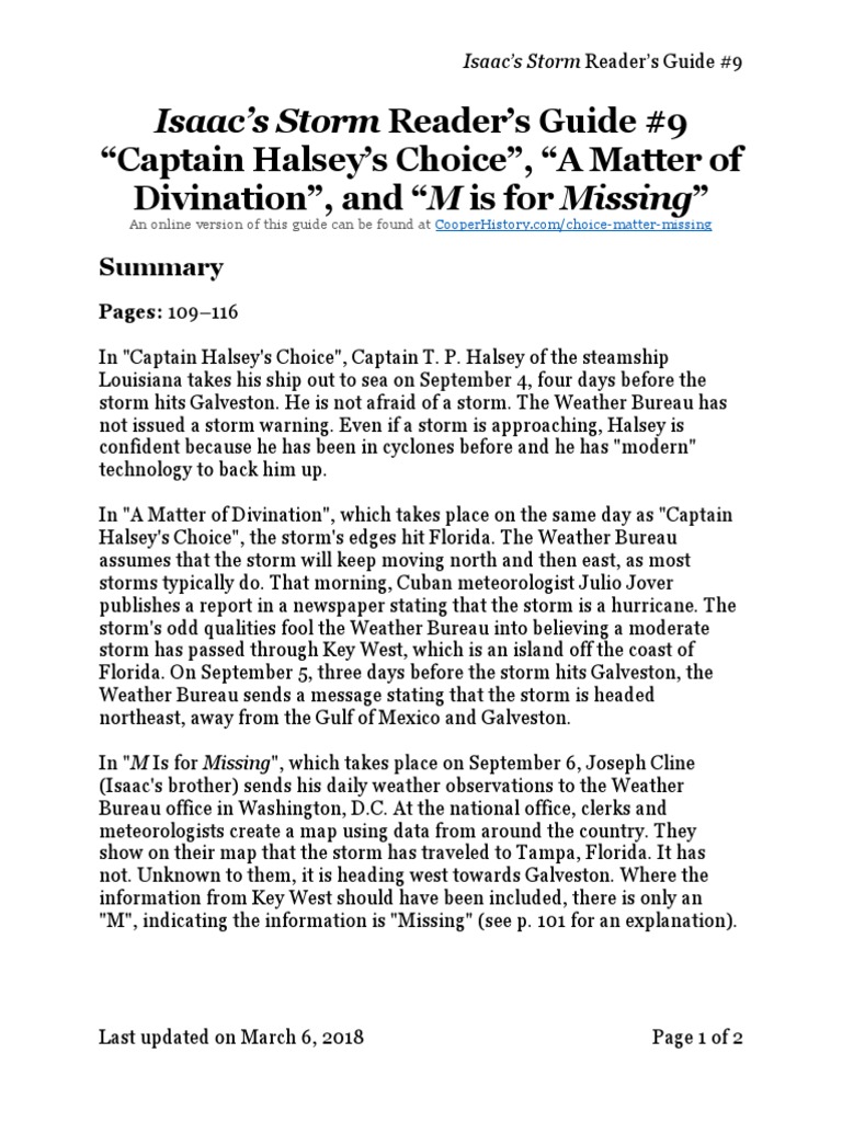 Isaac's Storm Reader's Guide #9 - "Captain Halsey's Choice", "A Matter ...