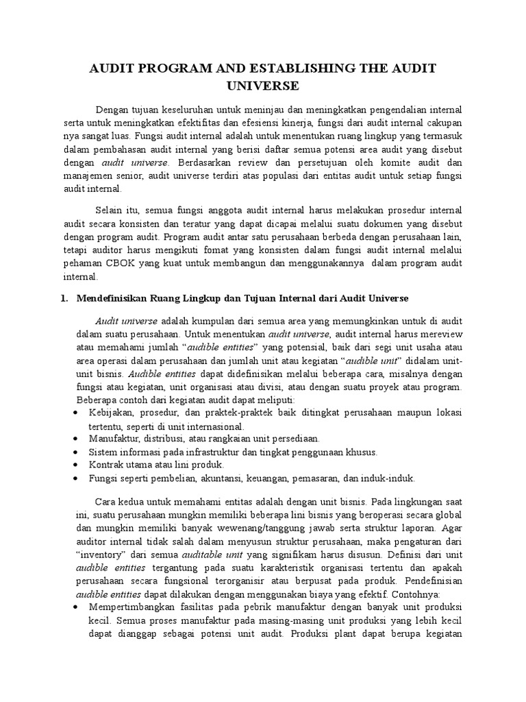 CH 10 Audit Program and Establishing The Audit Universe | PDF