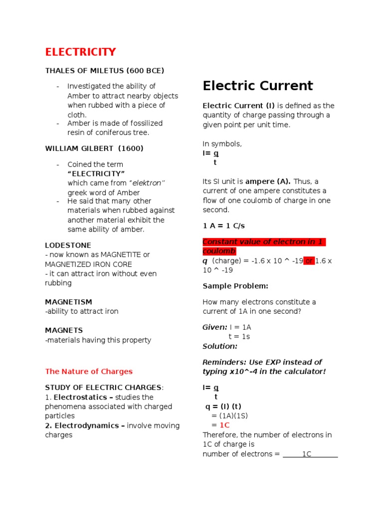 Electricity Reviewer | PDF | Electric Charge | Electron