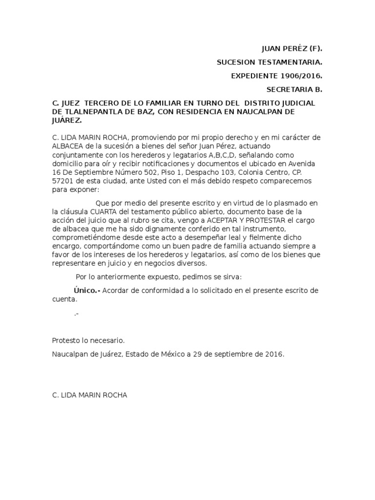 Formato Aceptacion Cargo de Albacea | PDF