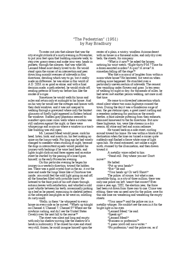 pedestrian short story.pdf | Ray Bradbury | Fiction & Literature | Free ...