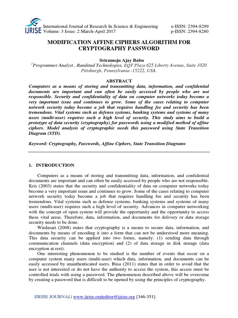 Modification Affine Ciphers Algorithm For Cryptography Password | PDF ... Modification Affine Ciphers Algorithm For Cryptography Password | PDF ...