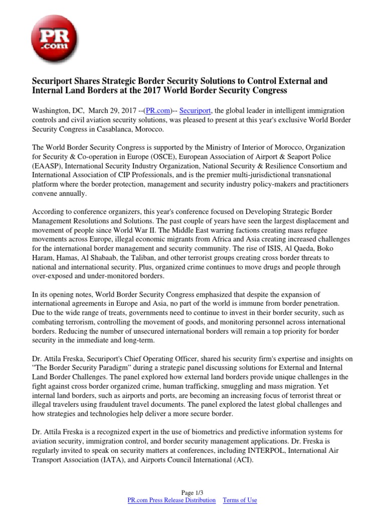 Securiport Shares Strategic Border Security Solutions To Control ...