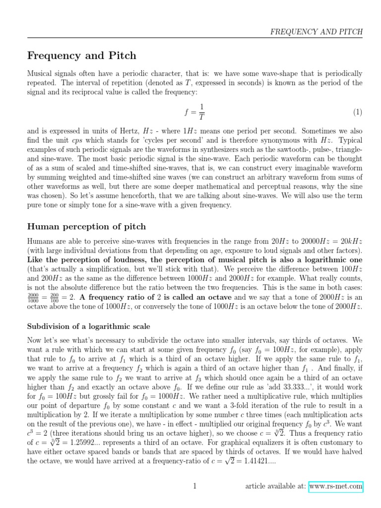 Frequency and Pitch: Human Perception of Pitch | PDF | Pitch (Music ...