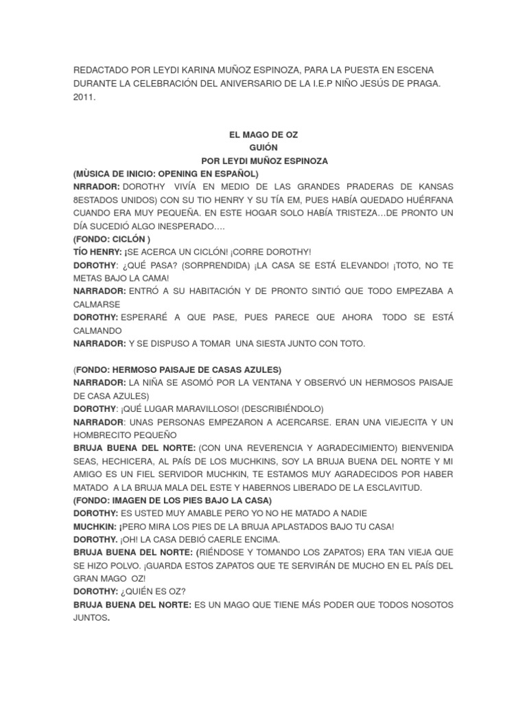Guion de "El Mago de Oz" para Teatro | PDF | Dorothy Gale | Brujería