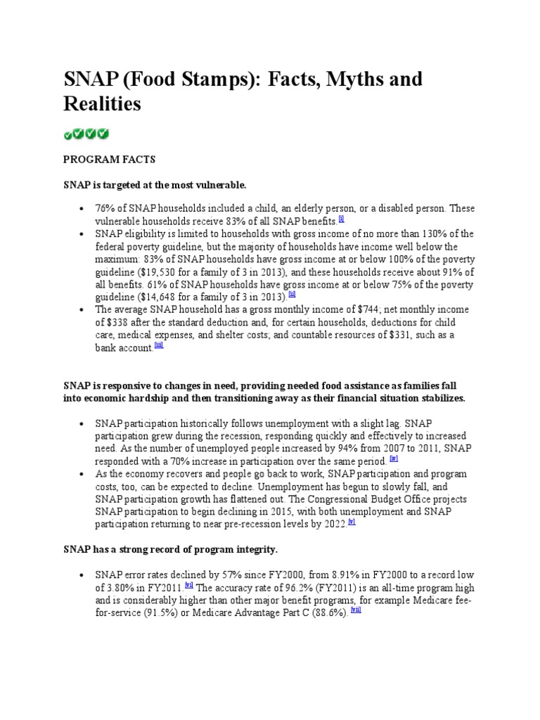 SNAP (Food Stamps) : Facts, Myths and Realities | PDF | Supplemental ...