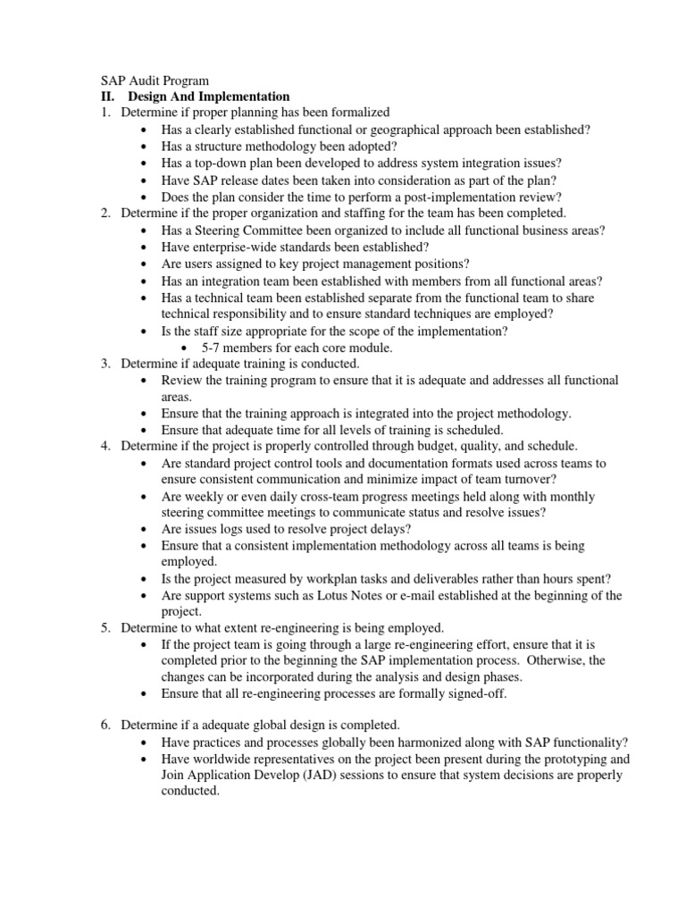 Final SAP Audit Checklist | PDF | Authentication | Computer Network