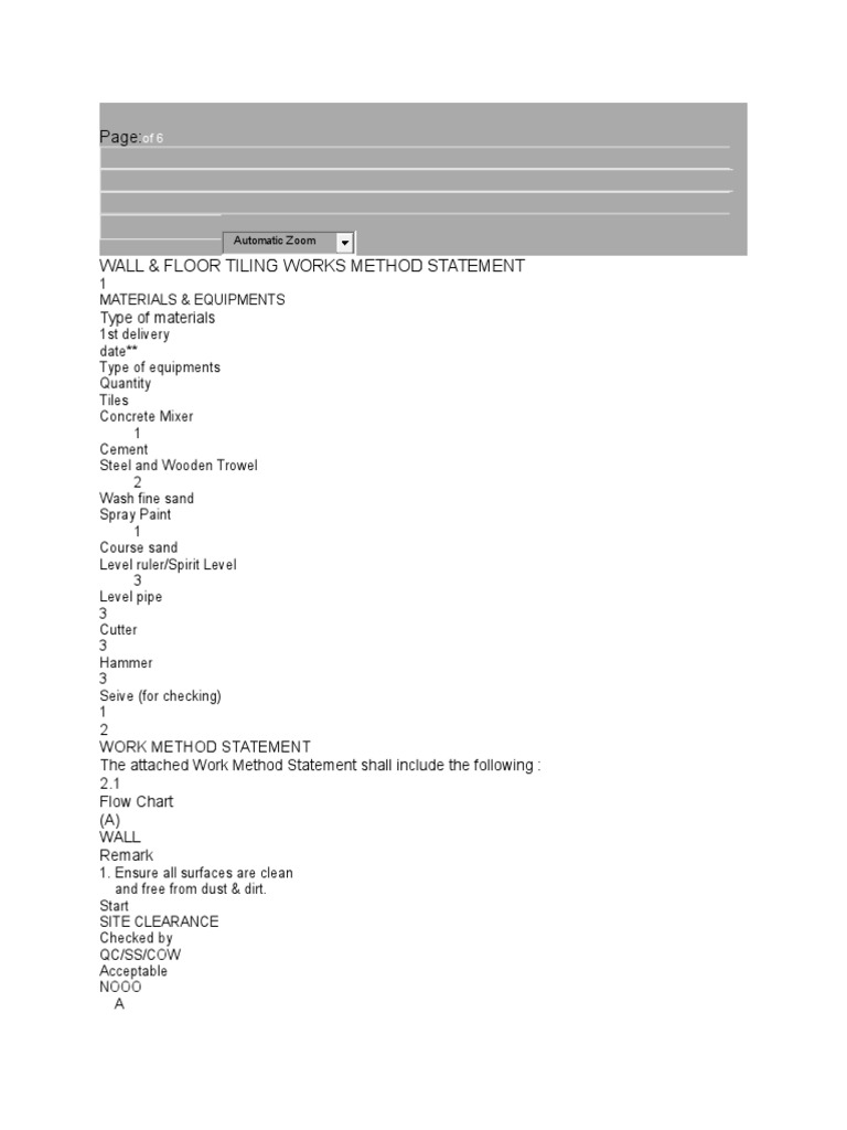 Method Statement Flooring | PDF | Tile | Mortar (Masonry)