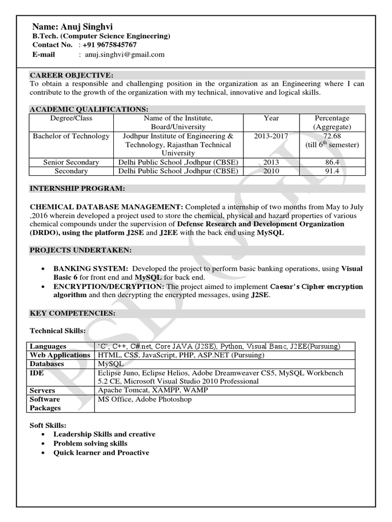 Resume Format 1 Pdf Eclipse Software Areas Of Computer Science