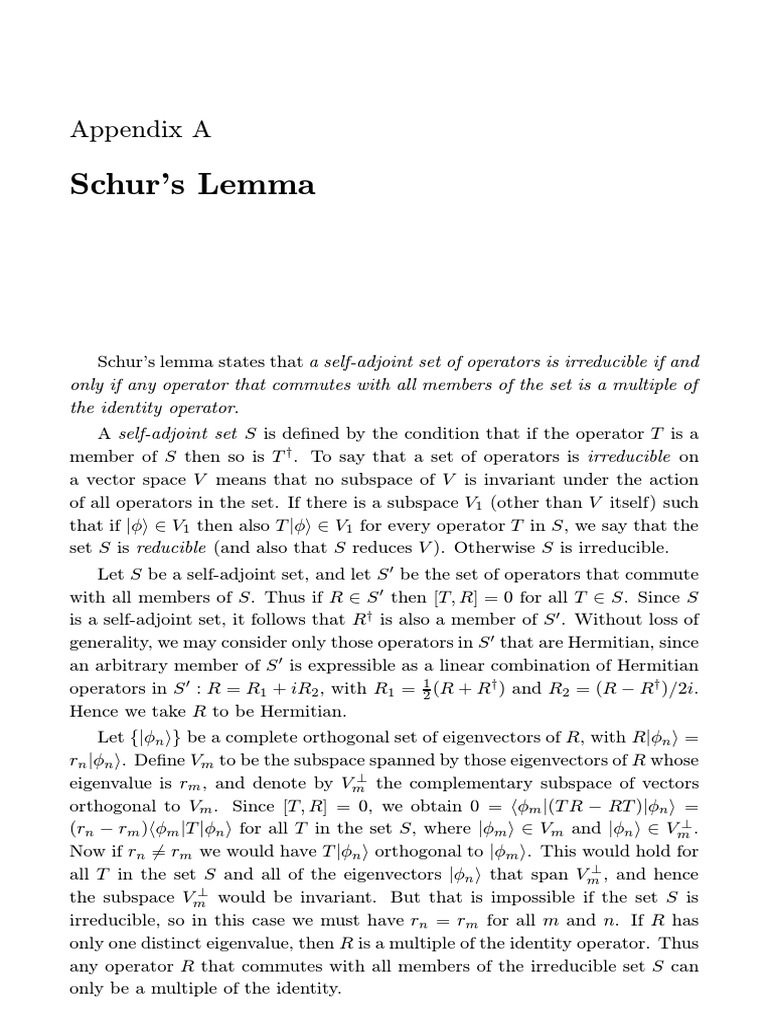 Schur's Lemma: Appendix A | PDF | Linear Subspace | Eigenvalues And Eigenvectors