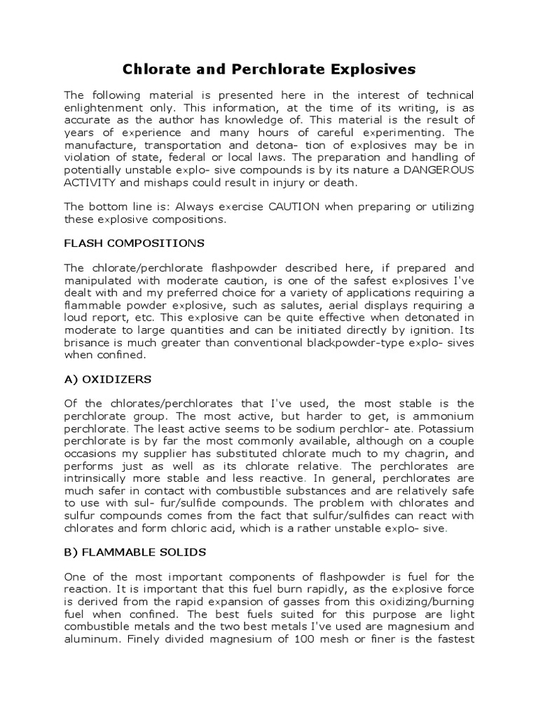 Chlorate and Perchlorate Explosives | PDF | Explosive Material | Combustion
