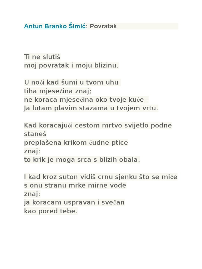 Antun Branko Šimić POvratak | PDF