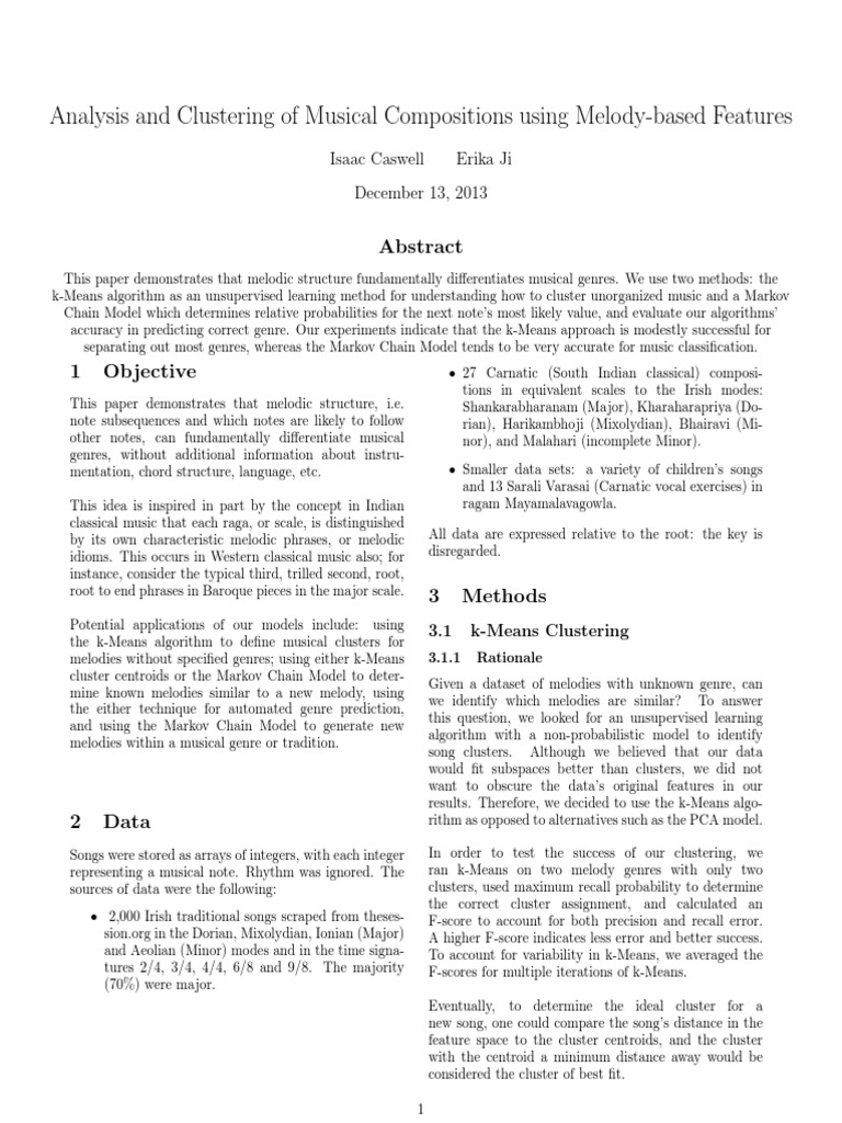 Analysis and Clustering of Musical Compositions Using Melody-Based ...