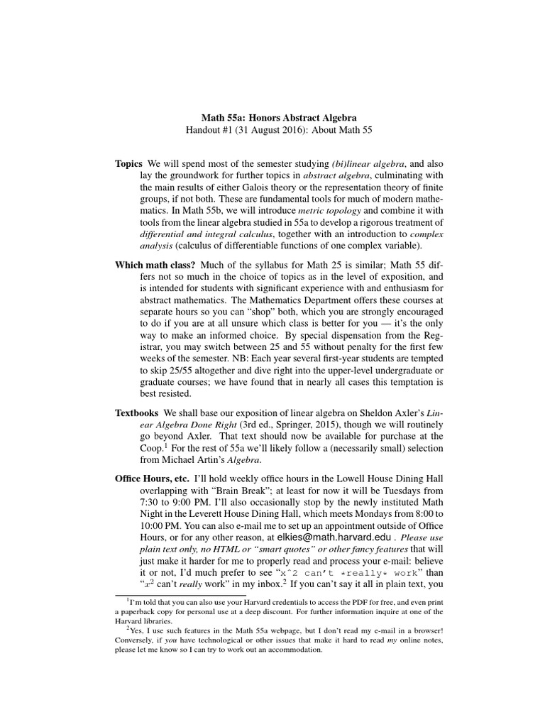Math 55a Honors Abstract Algebra Syllabus | Download Free PDF ...