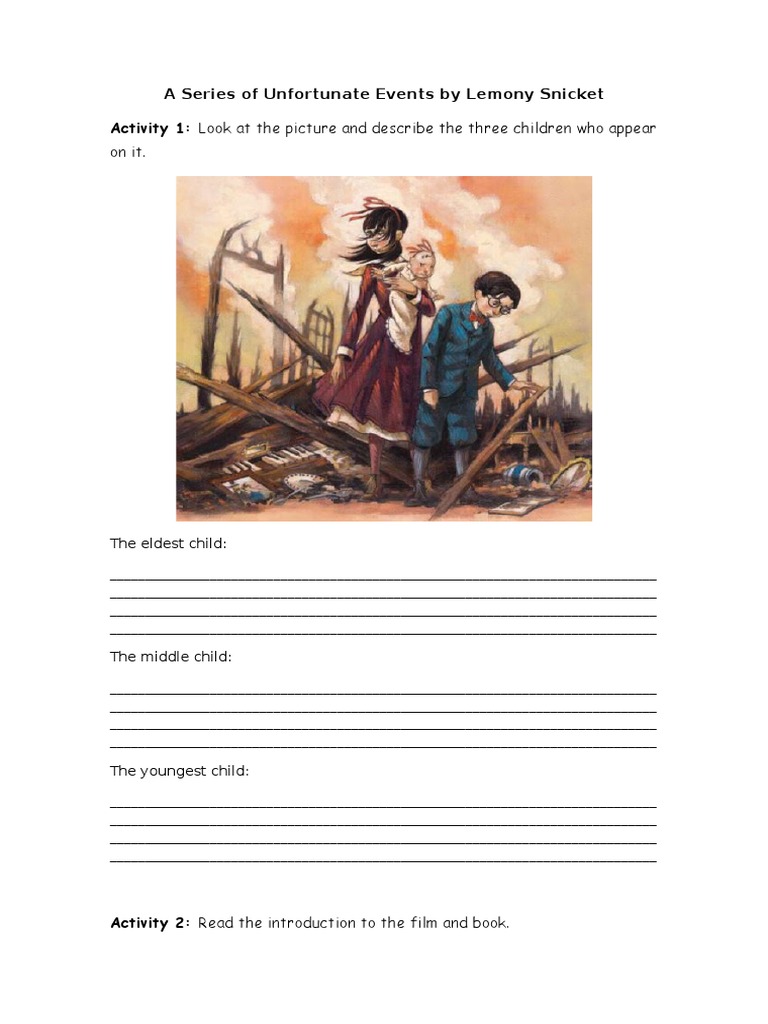 A Series of Unfortunate Events by Lemony Snicket - Activities To Work | PDF