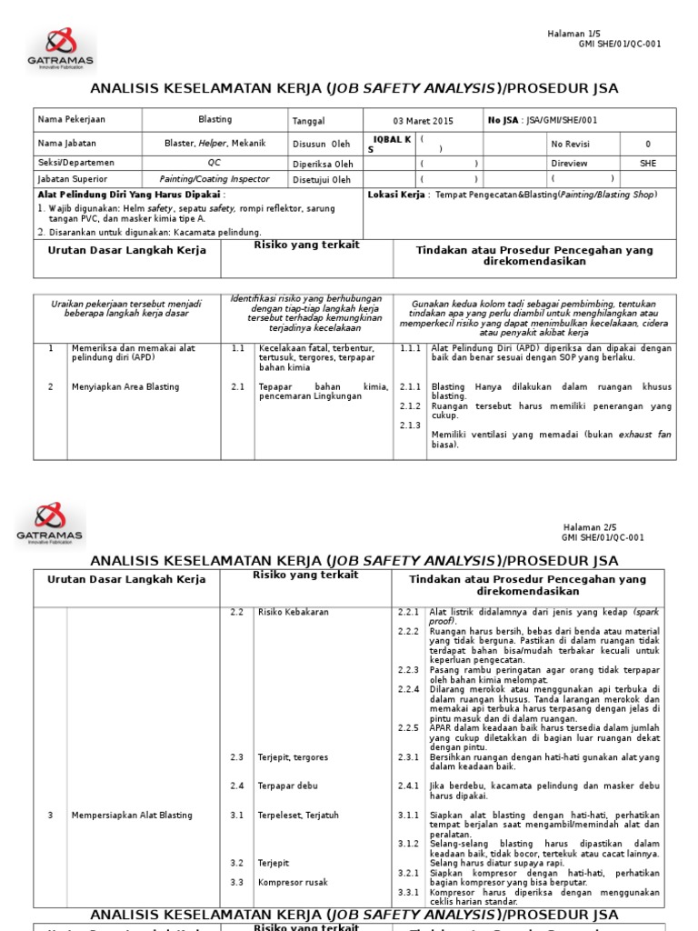 Analisis Keselamatan Kerja Job Safety An | PDF