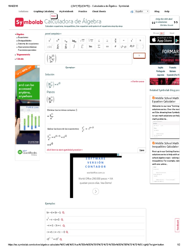 ( (3n (15) ) - (3n 5) ) - Calculadora de Álgebra - Symbolab | PDF ...