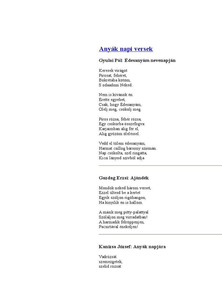 Anyák Napi Versek | PDF