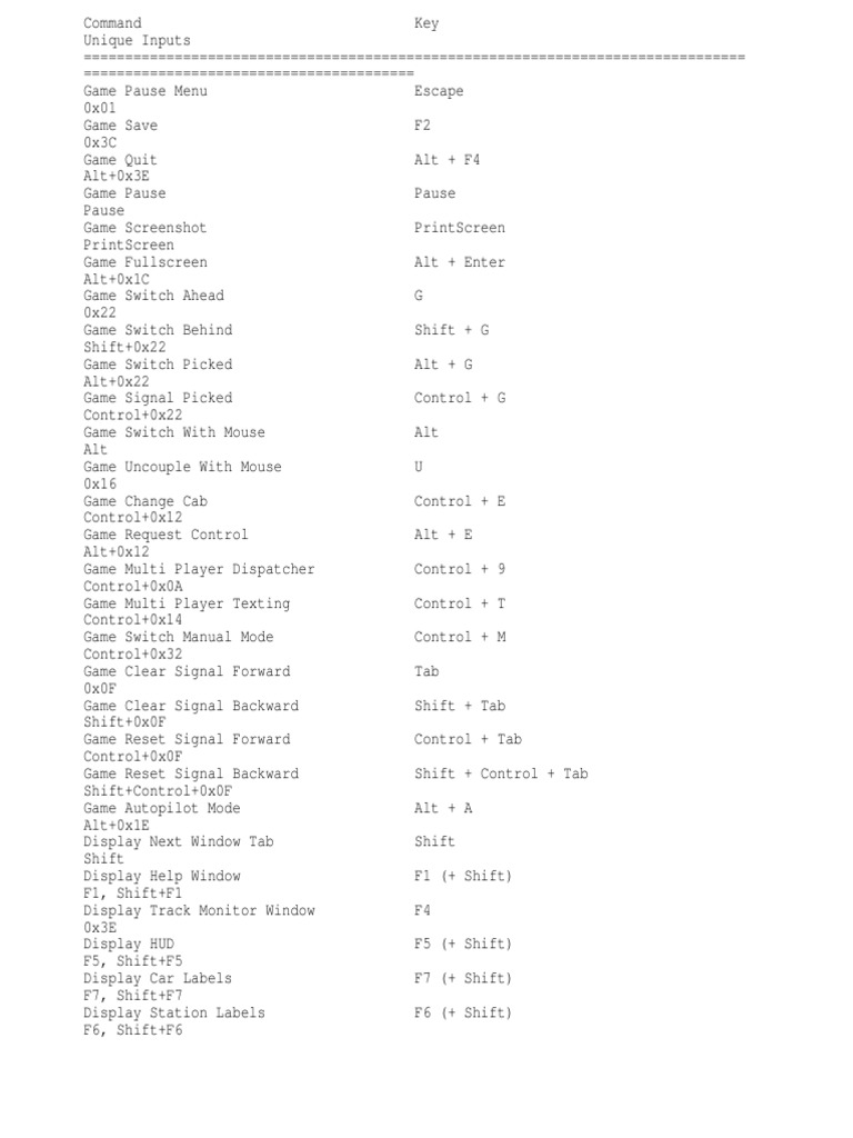 Open Rails Keyboard | PDF | Automobiles | Wheeled Vehicles