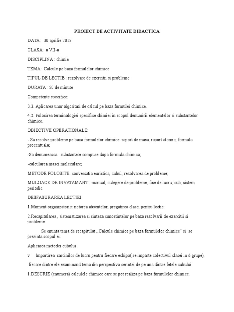 Proiect de Activitate Didactica | PDF
