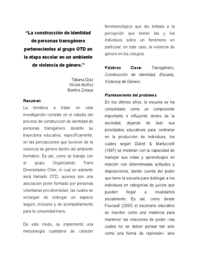 Identidad Trans en Escuelas Violentas | PDF | Transgénero | Estudios ...
