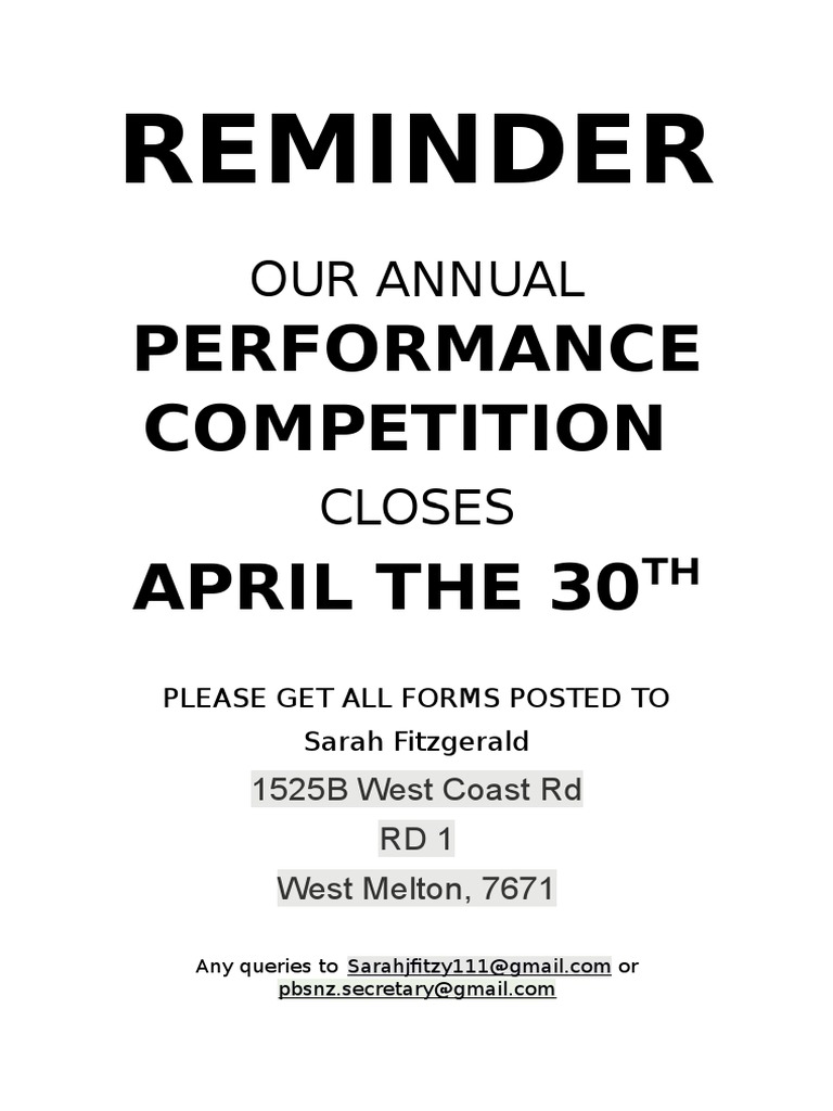 Performance Competition Reminder | PDF