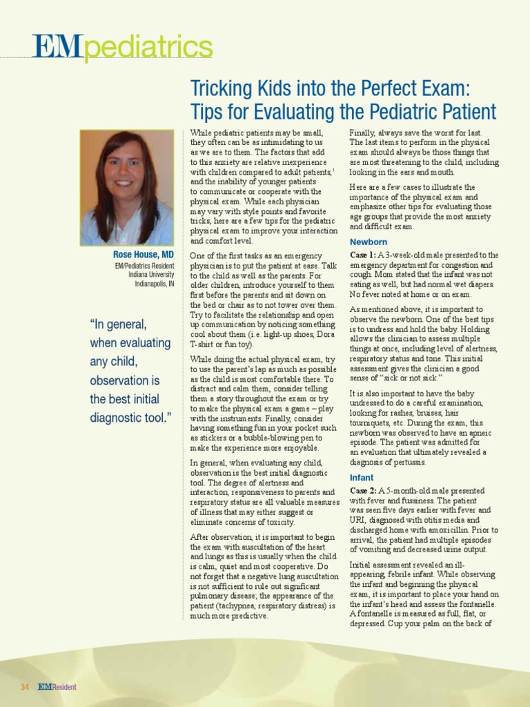 Pediatric Exam Techniques for Comfort | PDF | Infants | Physical ...