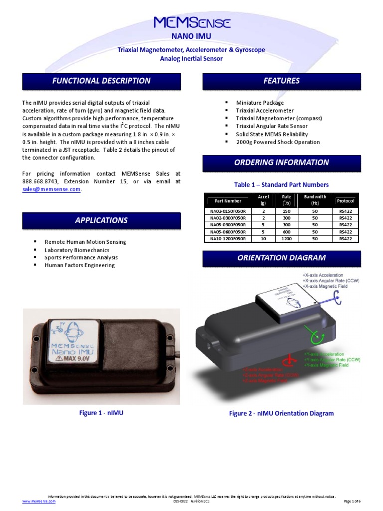 MEMSENSE Nano IMU Specifications | PDF | Inertial Navigation System ...