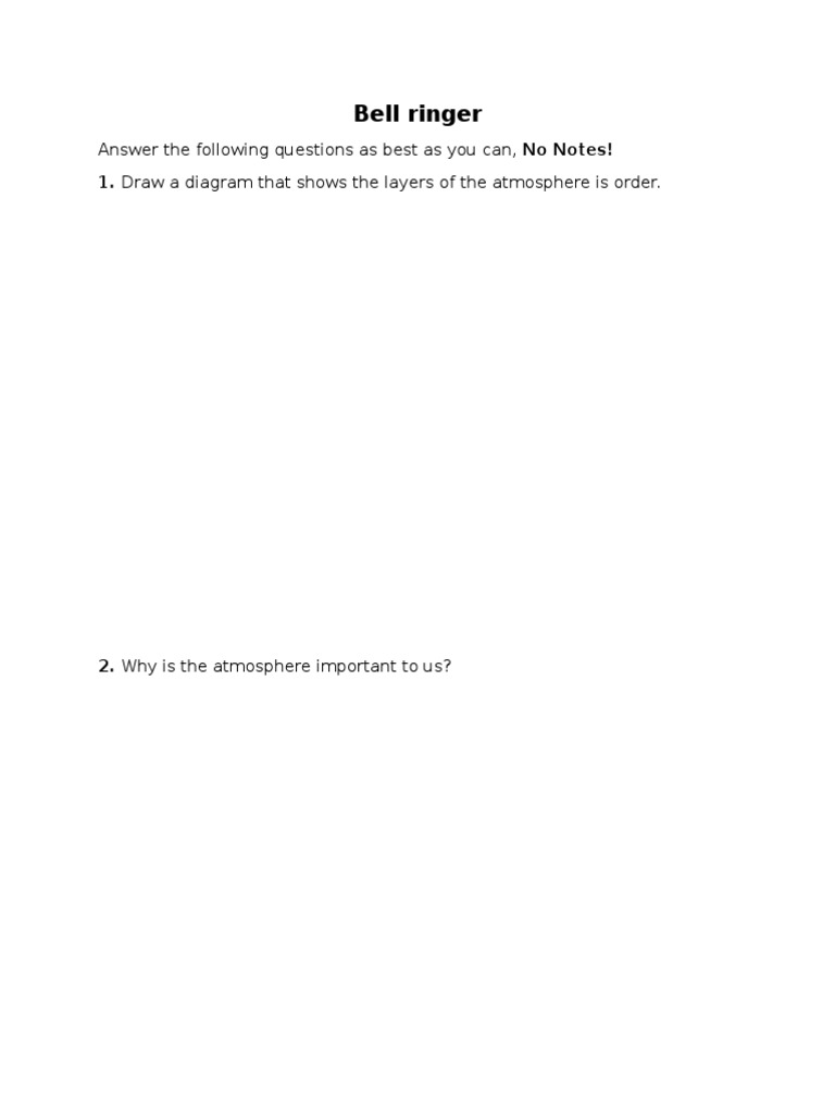 Bell Ringer: Answer The Following Questions As Best As You Can, No ...