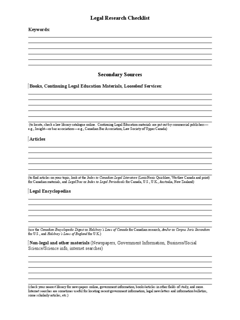 Queen's Law Library Legal Research Checklist | PDF | Virtue | Social ...