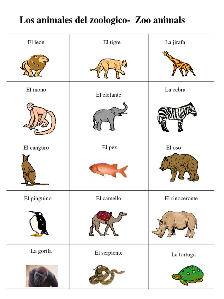 14 Animales del Zoológico en Español | PDF
