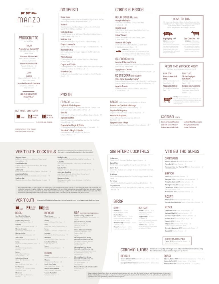 Manzo Food and Cocktail Menu | PDF | Italian Cuisine | Foods