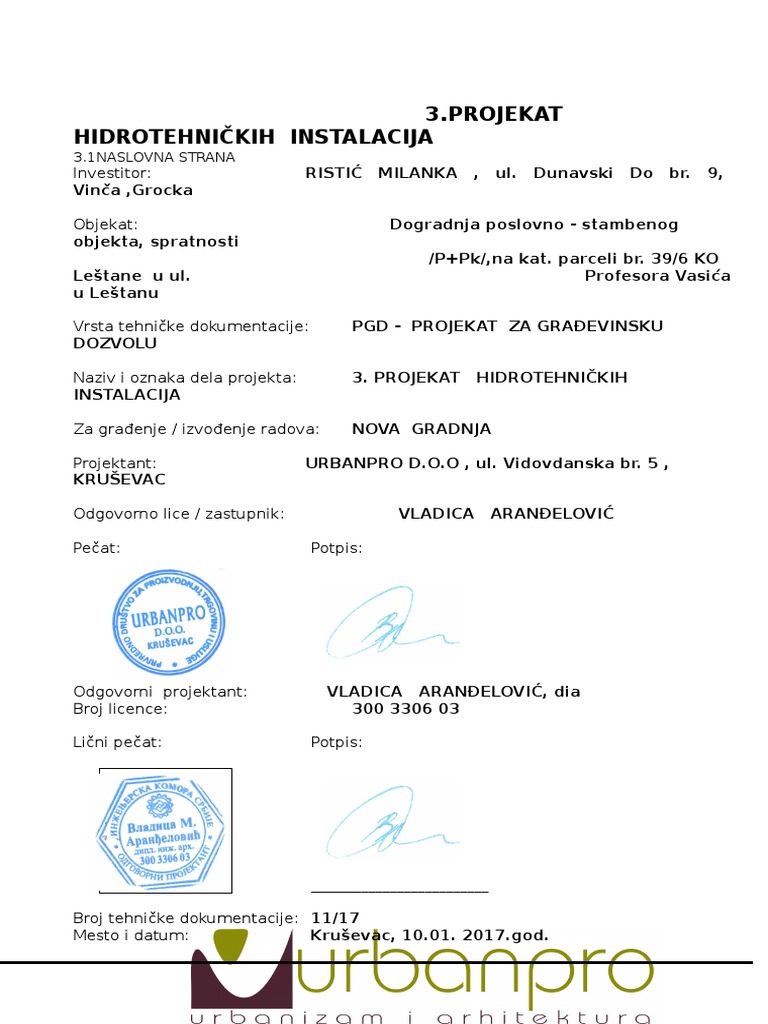 Projekat Hidrotehnickih Instalacija | PDF