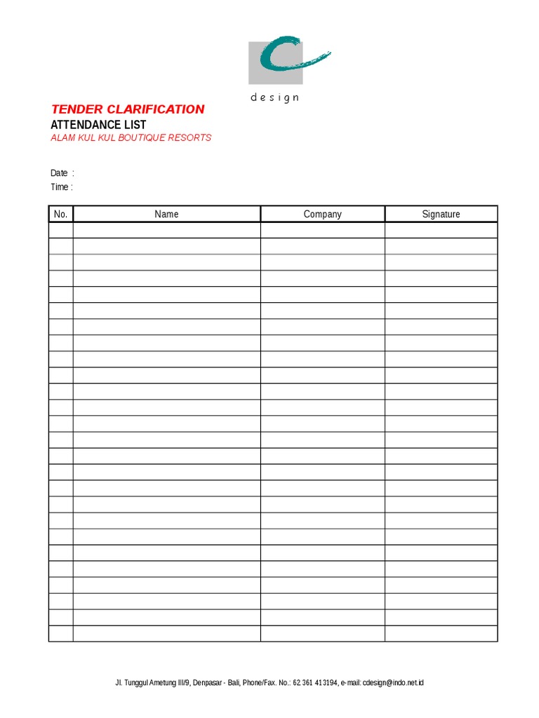 Tender Clarification: Attendance List