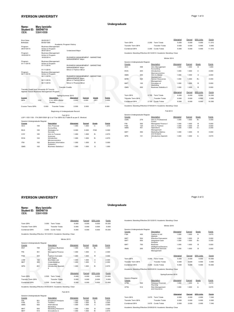 Ryerson Transcript | PDF